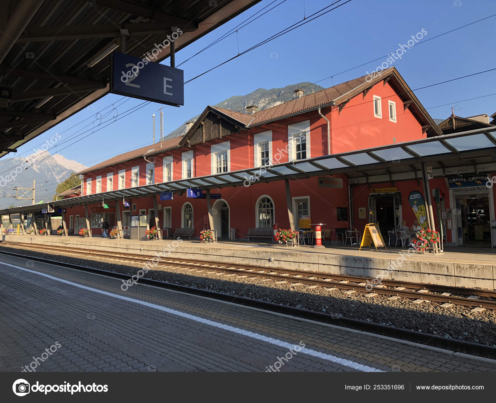 Jenbach Bahnhof railway station building during summer in Jenbach ...