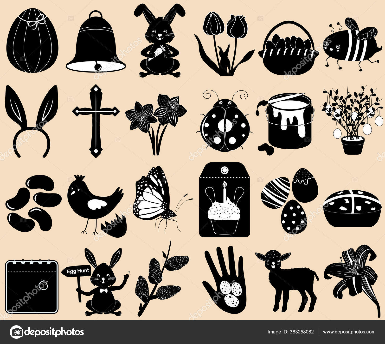 Vector Silhouette Set Easter Holiday Spring Season Cute Colorful Theme ...