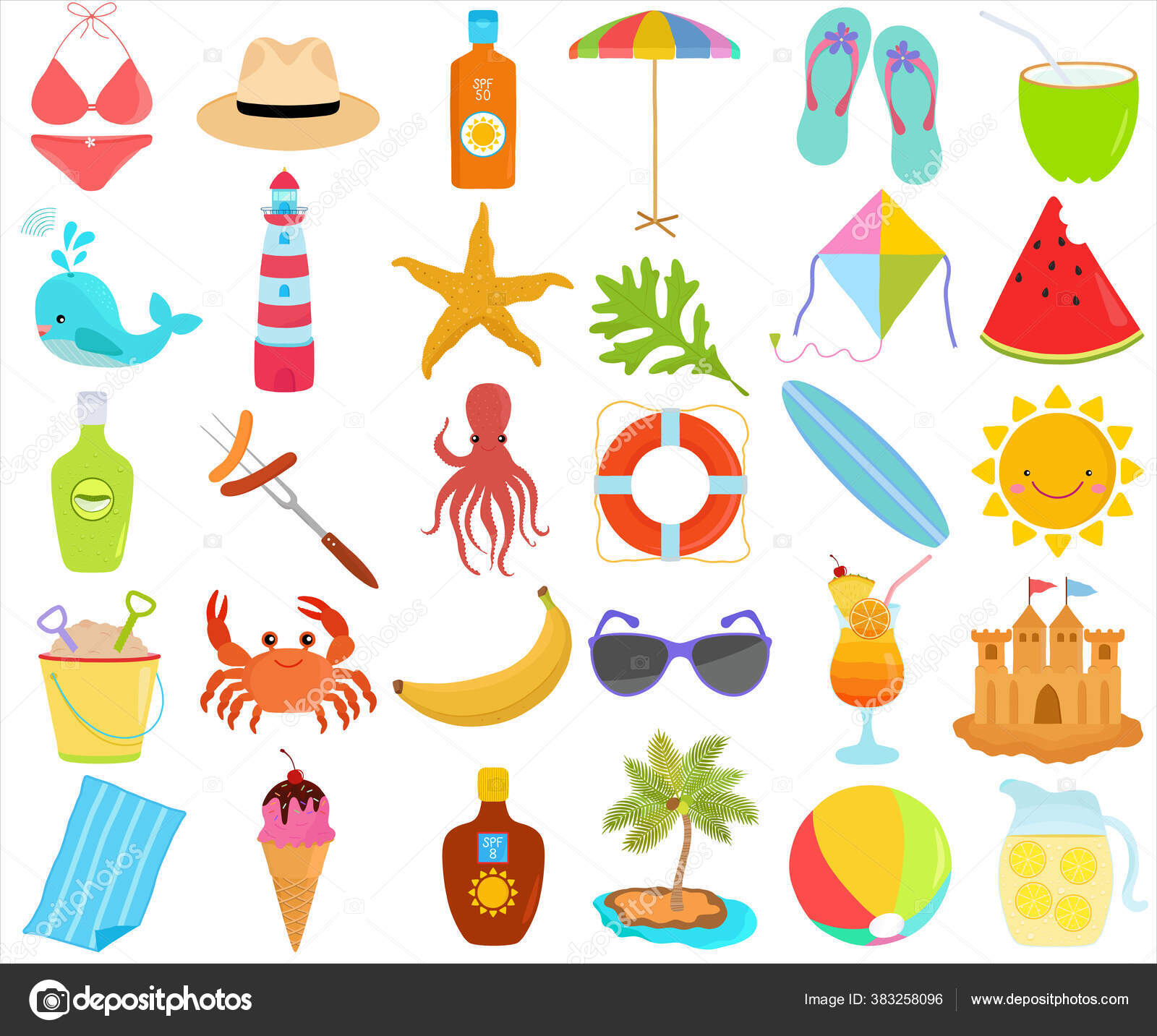 Vector Summer Season Set Seasonal Decoration Theme Flat Design ...