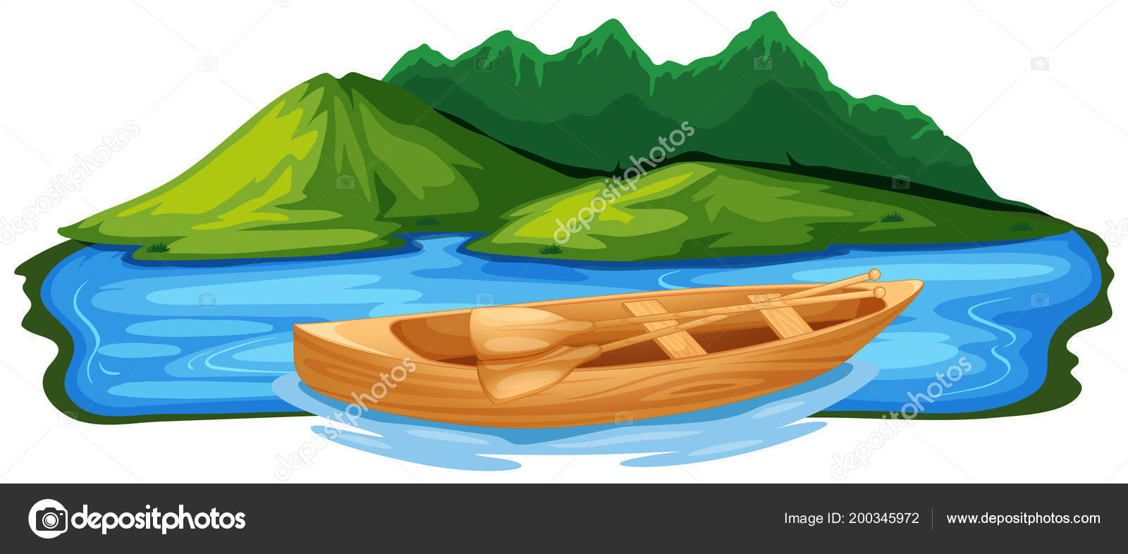 Wooden Paddle Boat Nature Illustration Stock Vector Image by ...