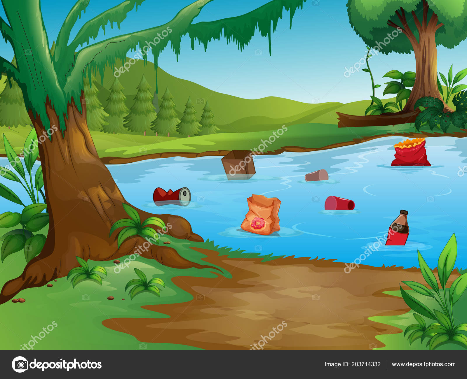 Water Pollution Nature Landscape Illustration Stock Vector Image by ...