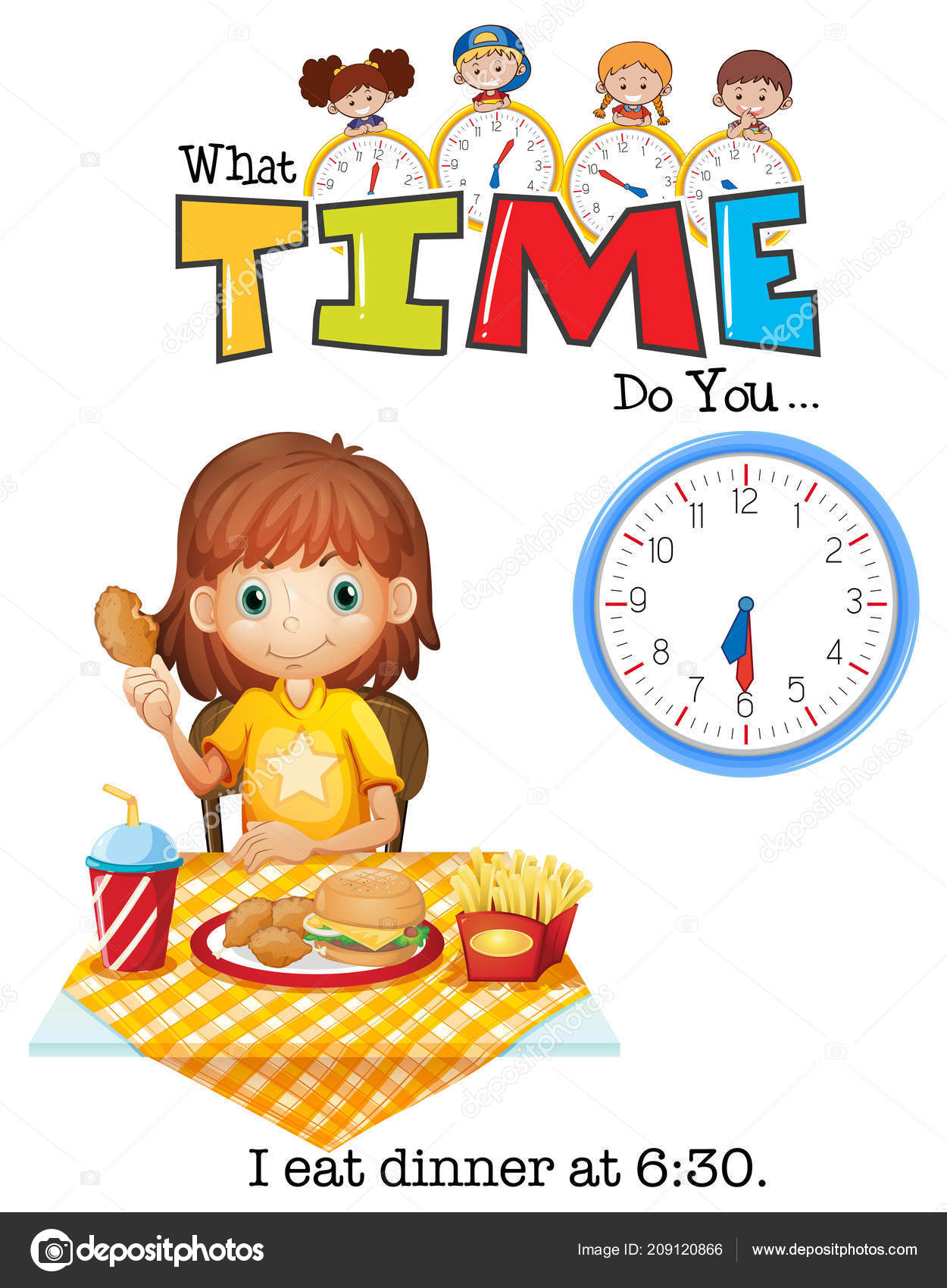 Girl Eating Dinner Clipart