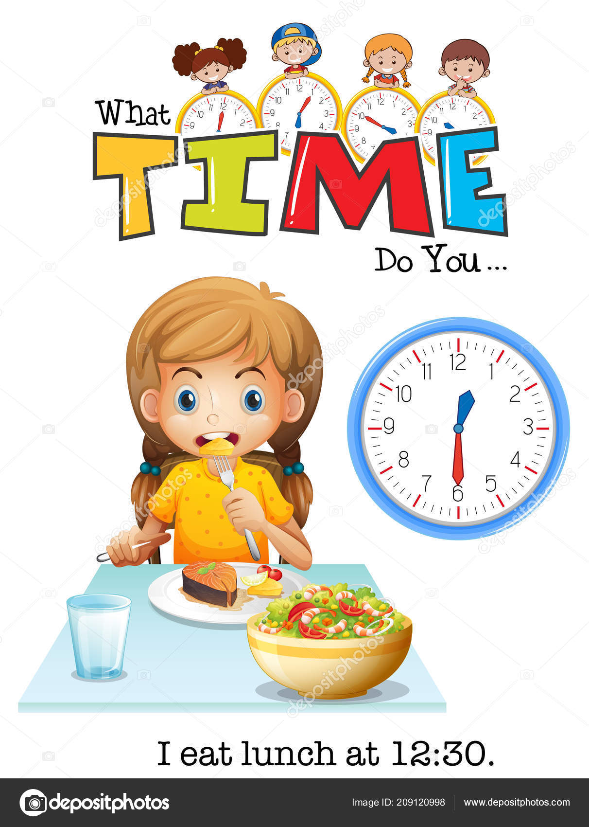 Cartoon Girl Eating Lunch