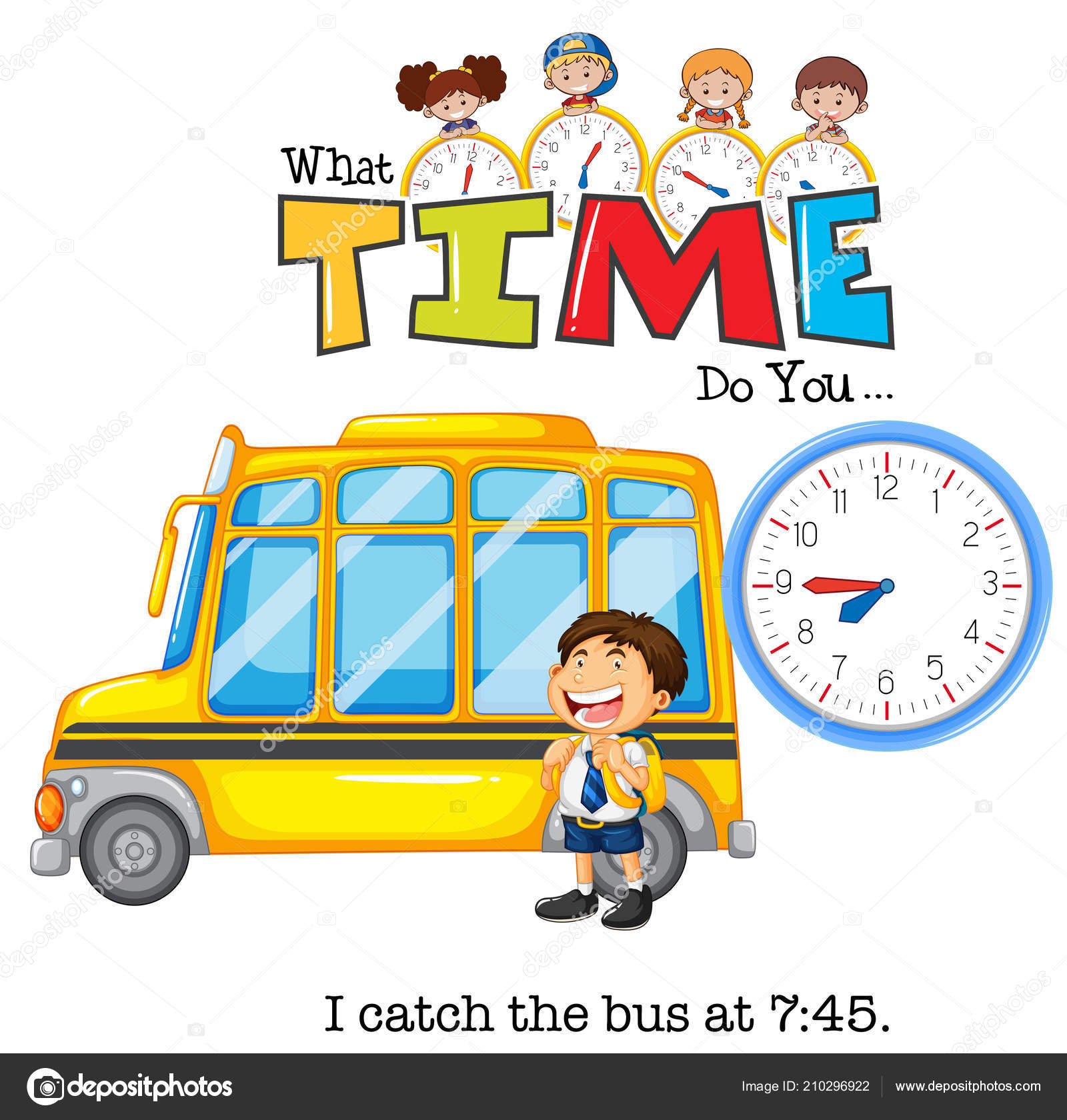 Boy Catch Bus Illustration Stock Vector by ©interactimages 210296922