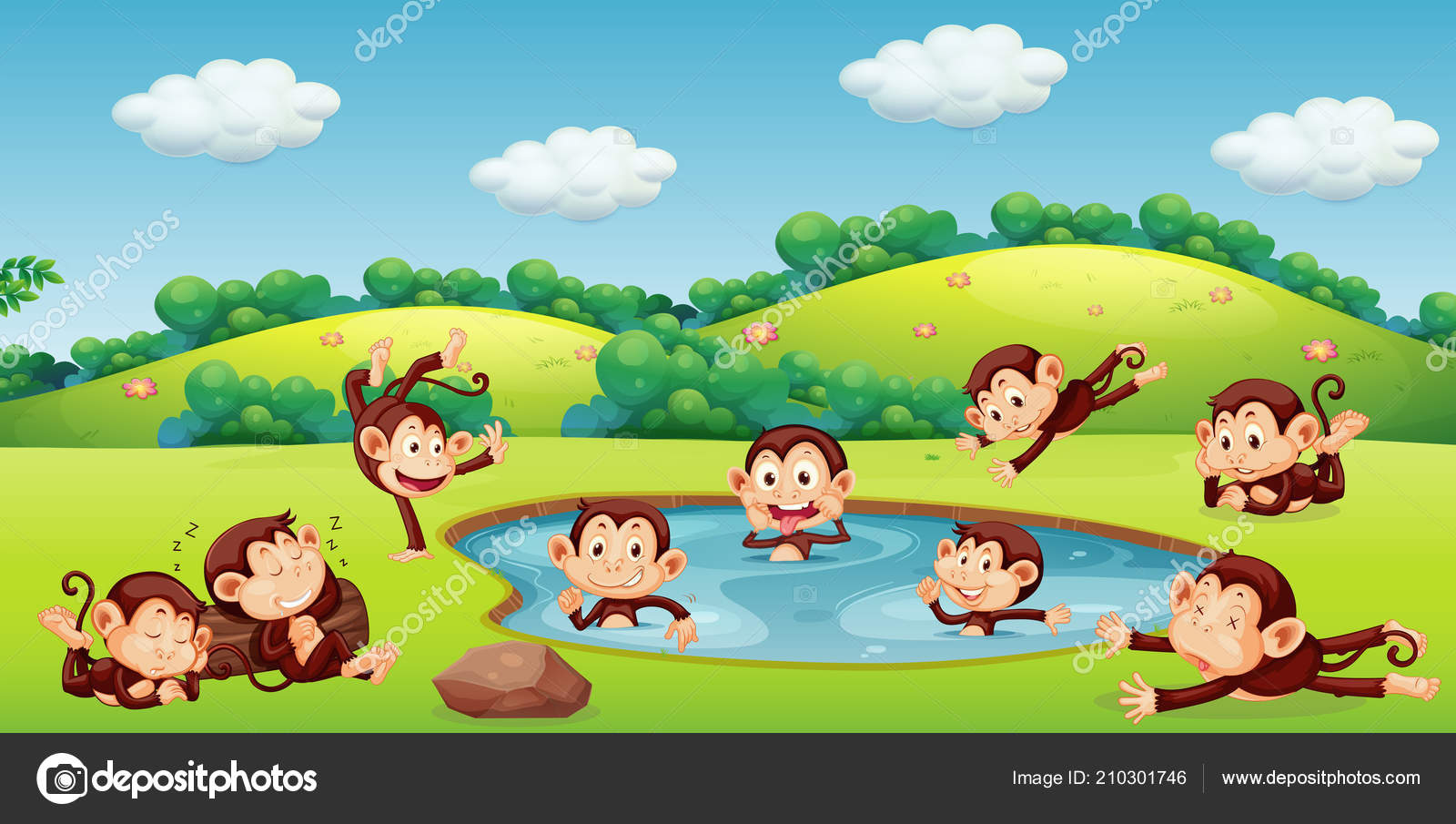 Monkey Playing Nature Illustration Stock Vector Image by ...