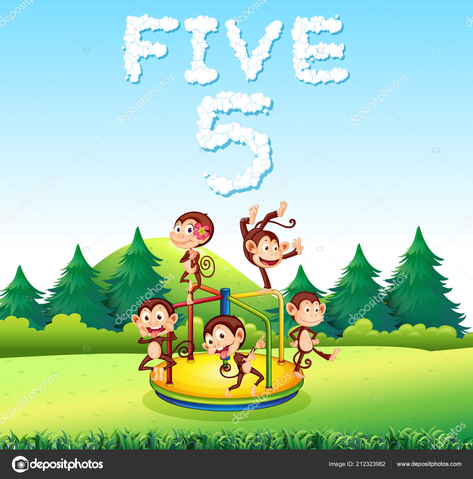 Five Monkey Playing Playground Illustration Stock Vector by ...
