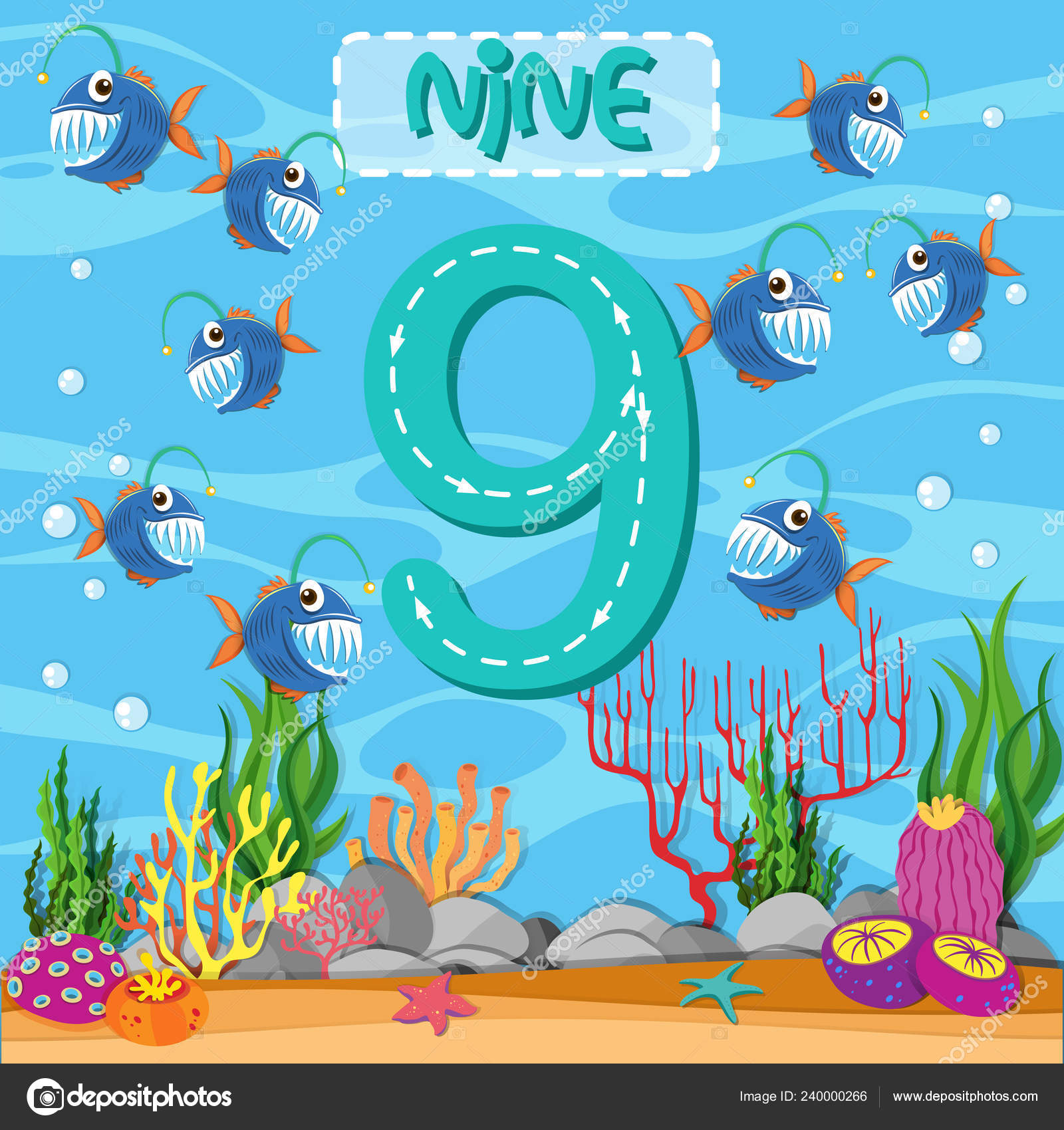 Cómo Escribir Ilustración Número Nueve Vector de stock por ...