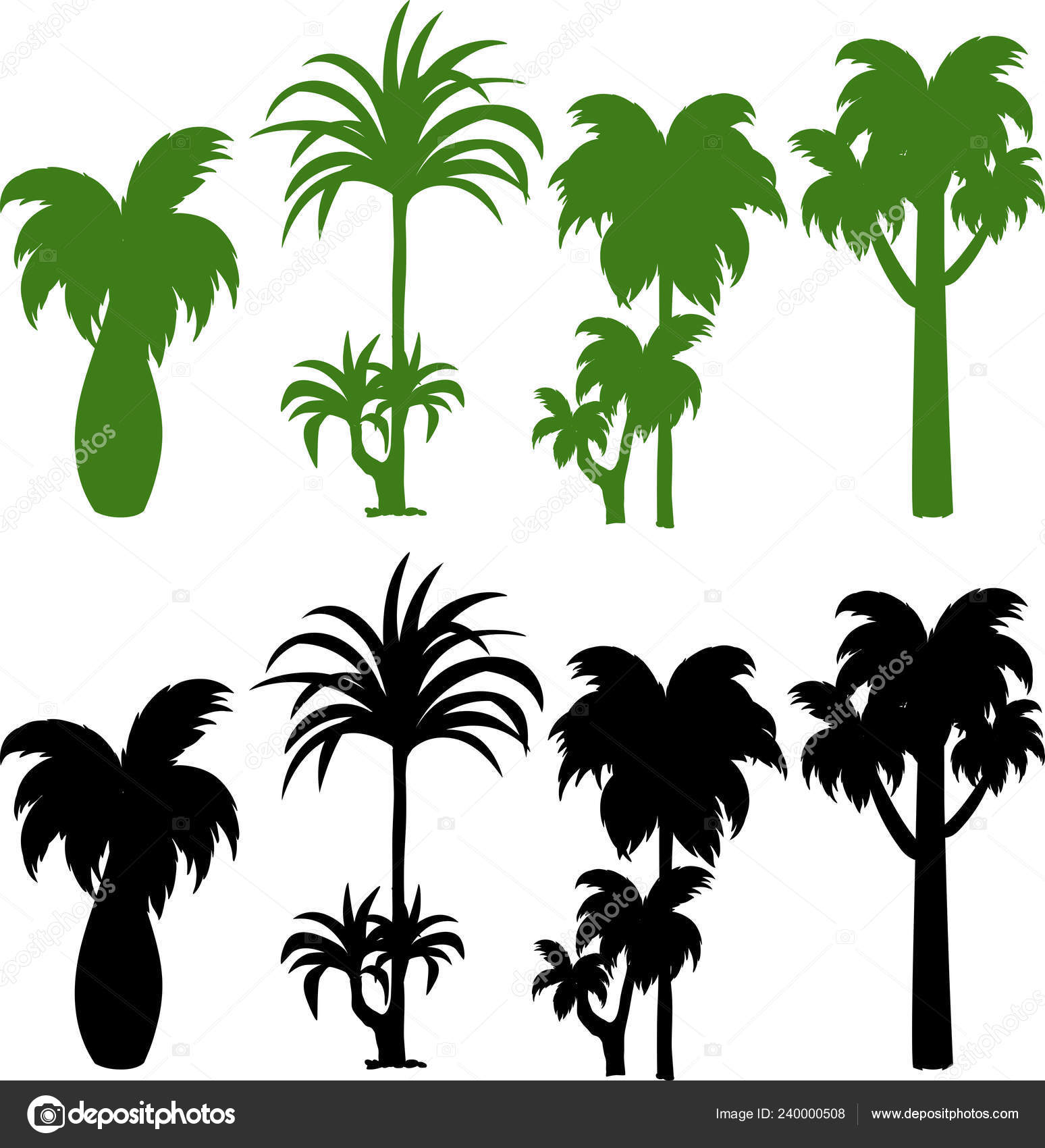 Conjunto Silueta Palmera Ilustración Vector de stock por ...
