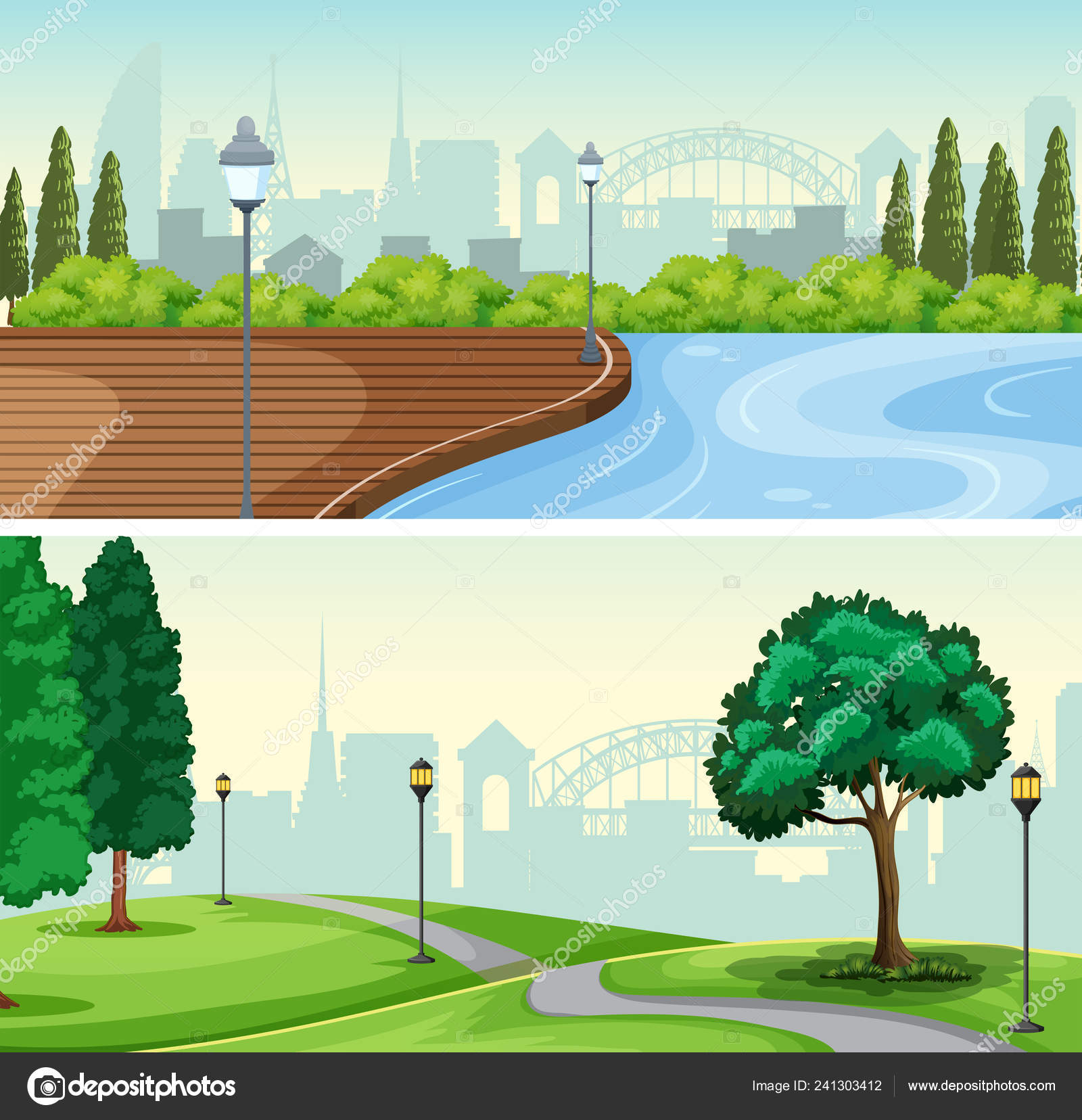 Set Empty Park Background Illustration Stock Vector by ©interactimages ...