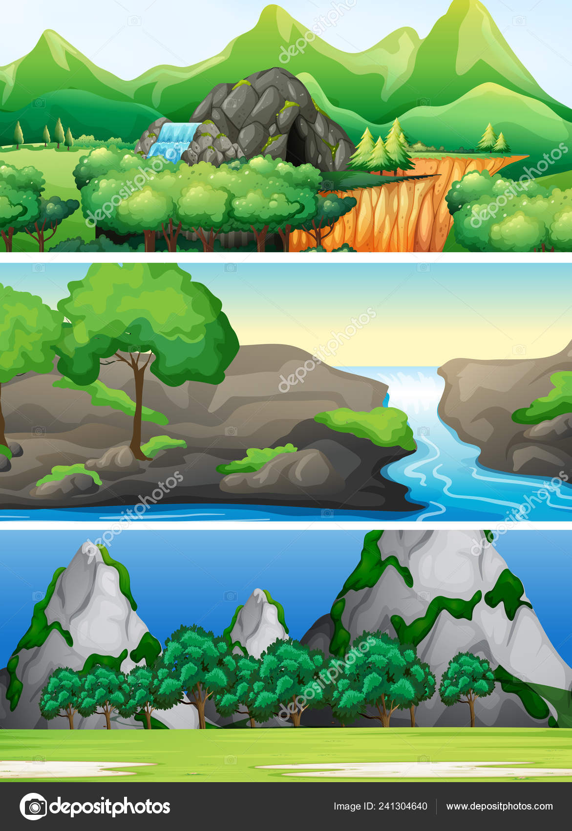 Set Nature Scene Illustration Stock Vector Image by ©interactimages ...