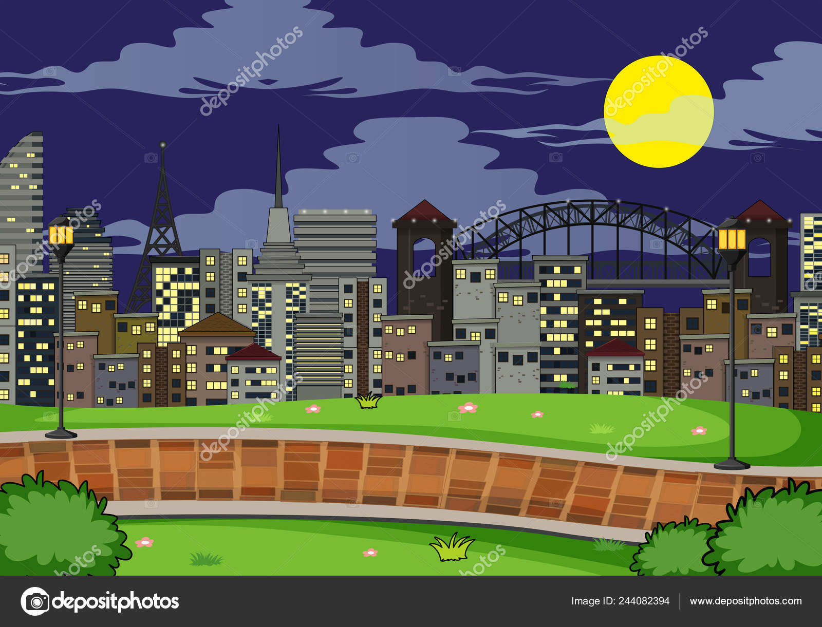 Simple Park Scene Night Illustration Stock Vector by ©interactimages ...