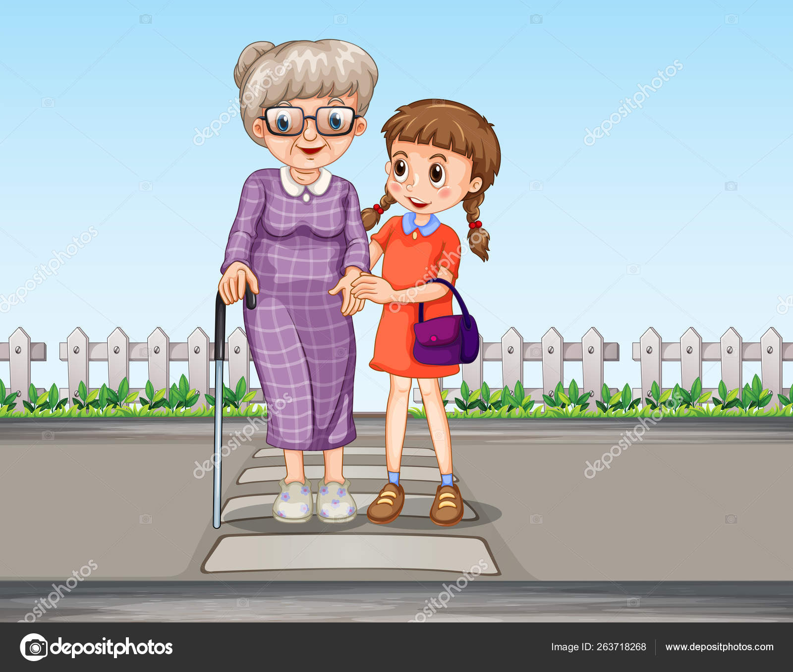 Una chica ayudando a la abuela a cruzar la calle Stock Vector by ©interactimages 263718268