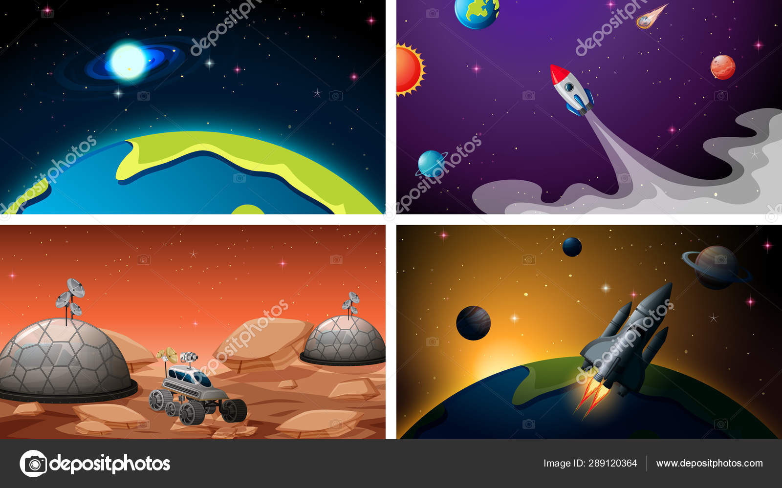 Conjunto de fondos espaciales Vector de stock #289120364 de ©interactimages