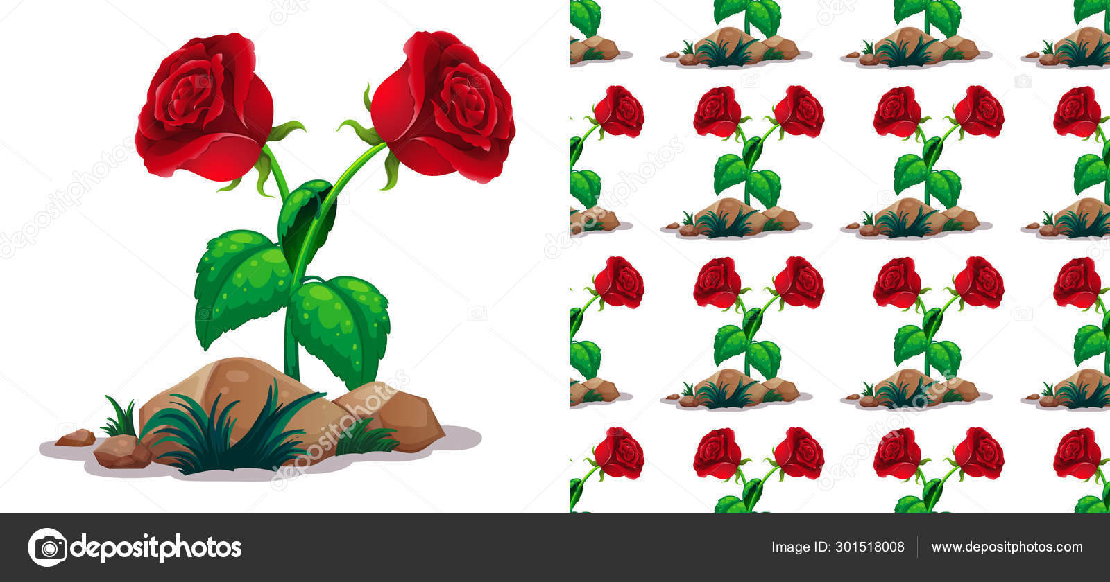 Seamless background design with red roses and stones Stock Vector Image ...