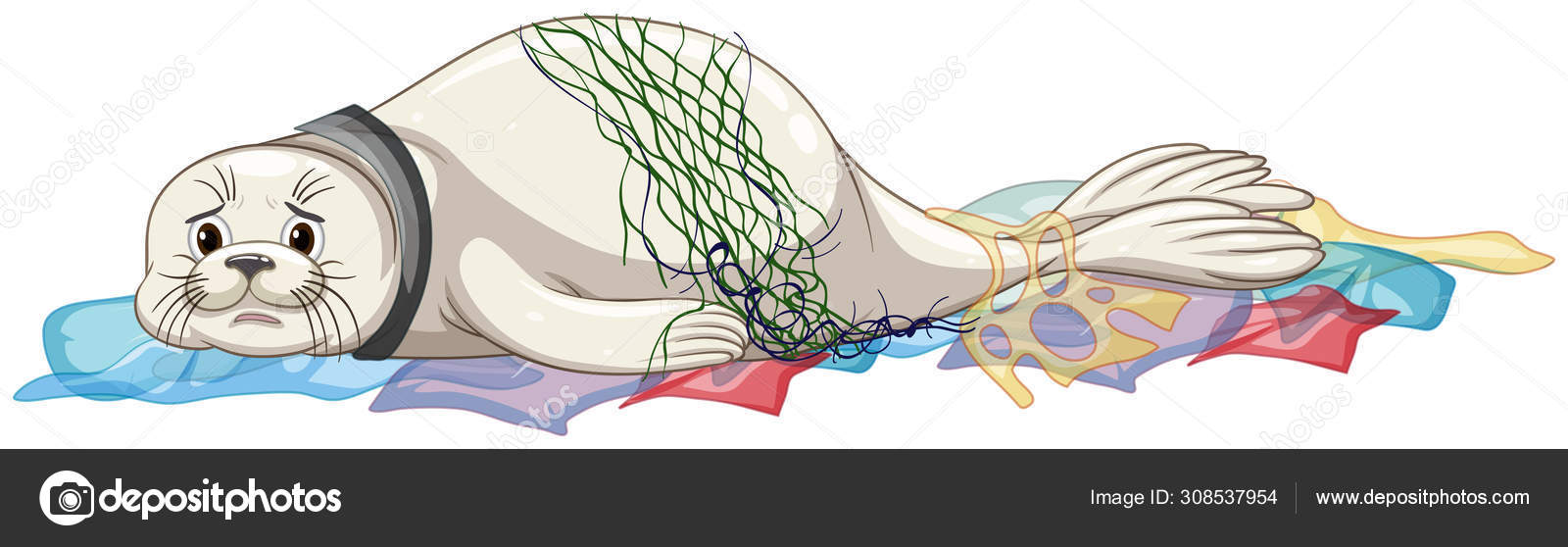 Seal caught in net on white background Stock Vector Image by ...