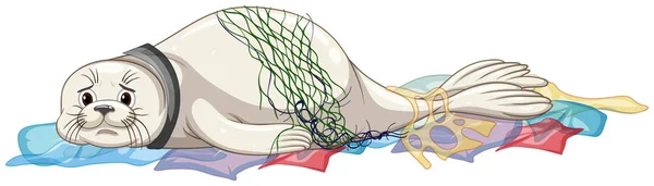 Seal gets caught with net and plastics Stock Vector Image by ...