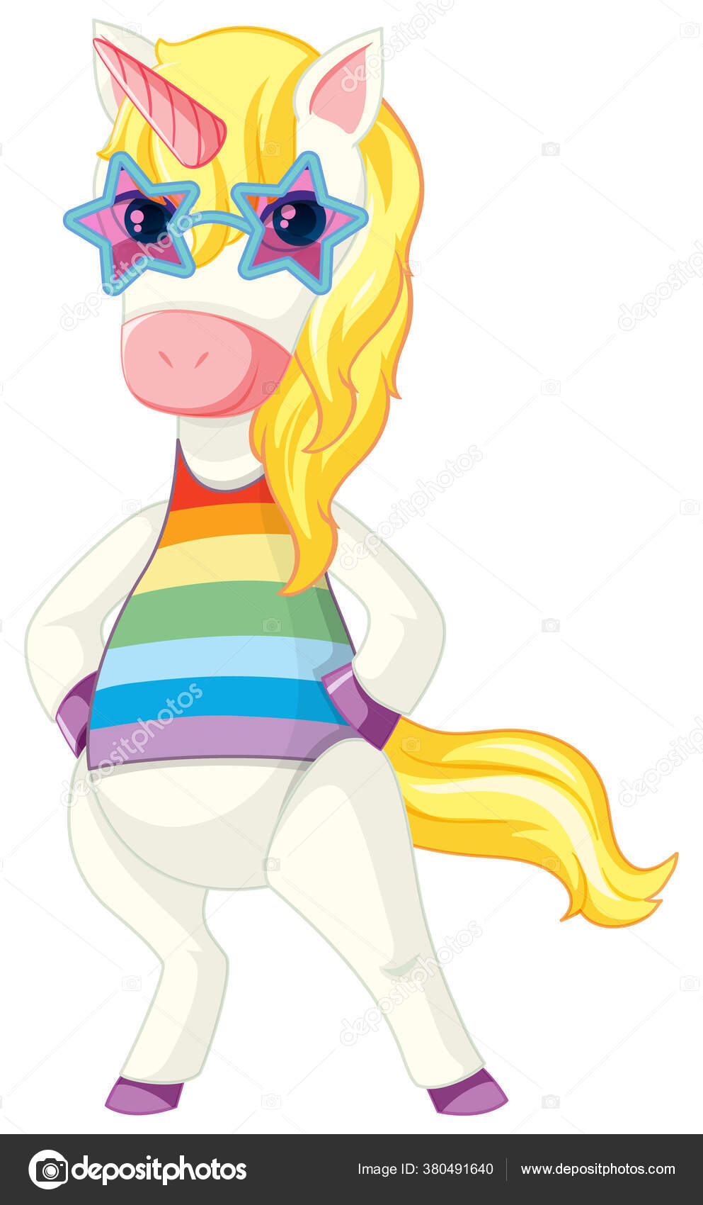 Cute Yellow Unicorn Standing Position White Background Illustration ...