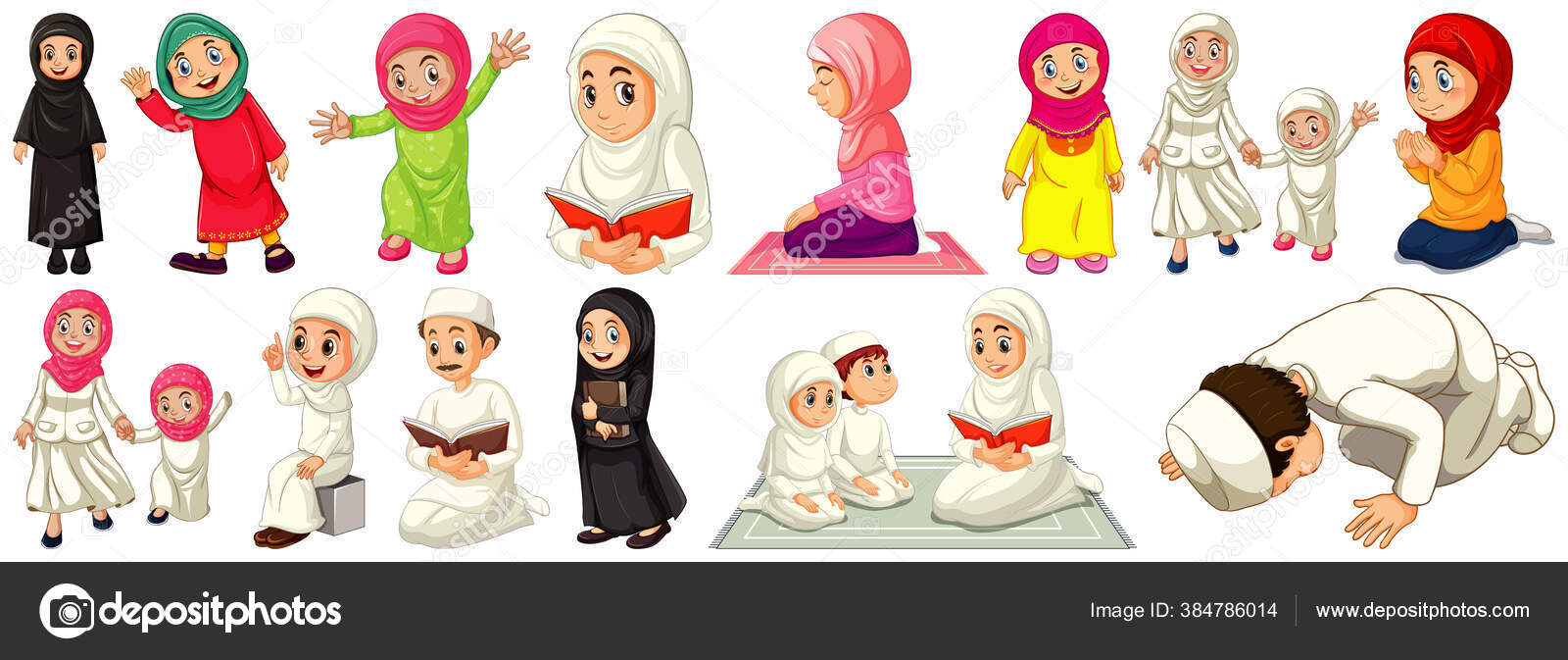 Set Different Muslim People Cartoon Character Isolated White Background ...