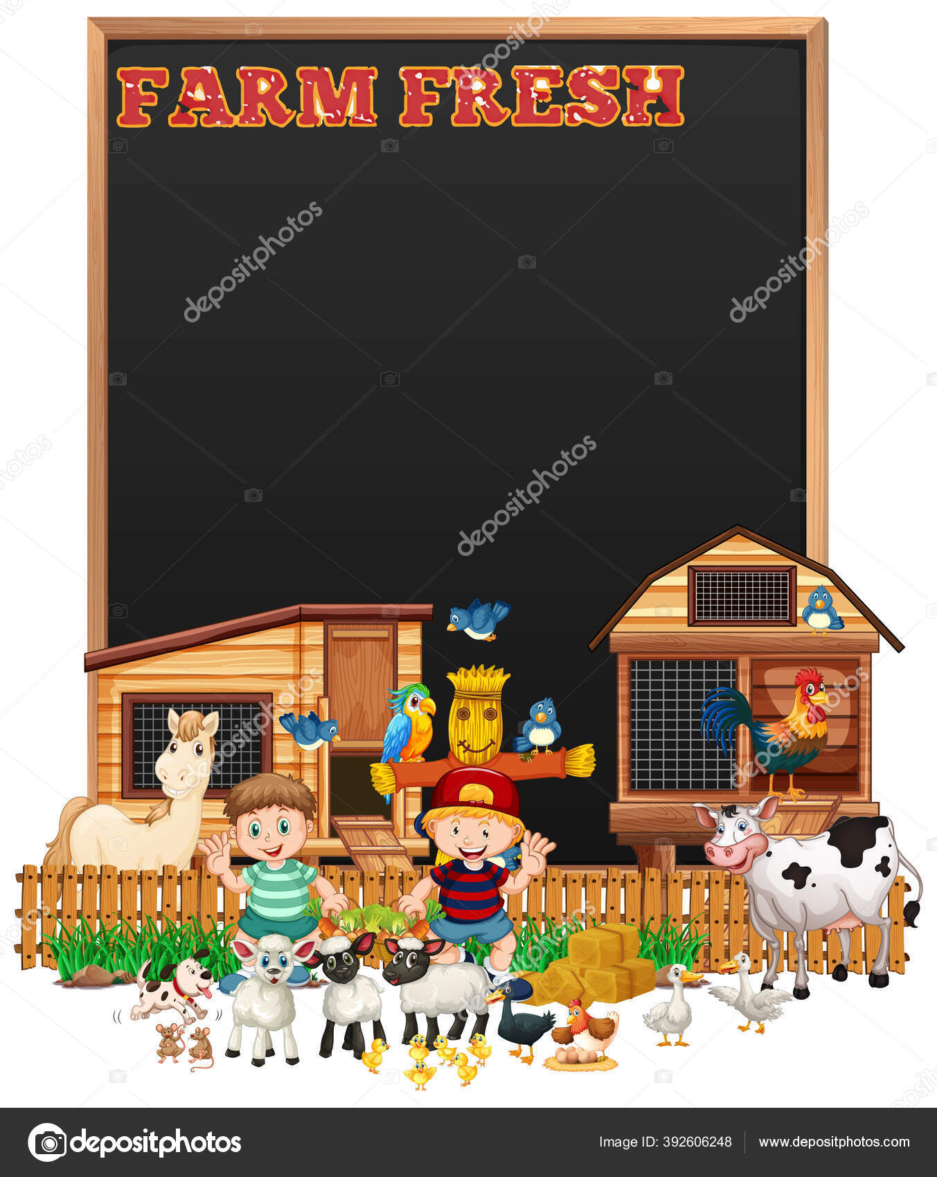 Wood Frame Template Animal Farm Set Isolated Illustration Stock Vector ...