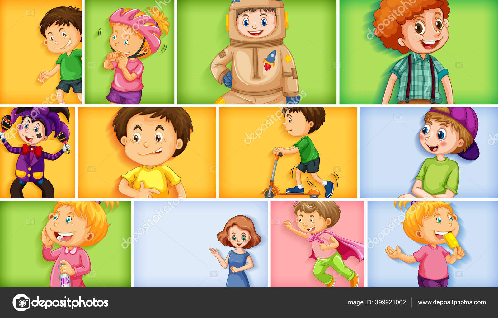 Set Different Kid Characters Different Color Background Illustration ...