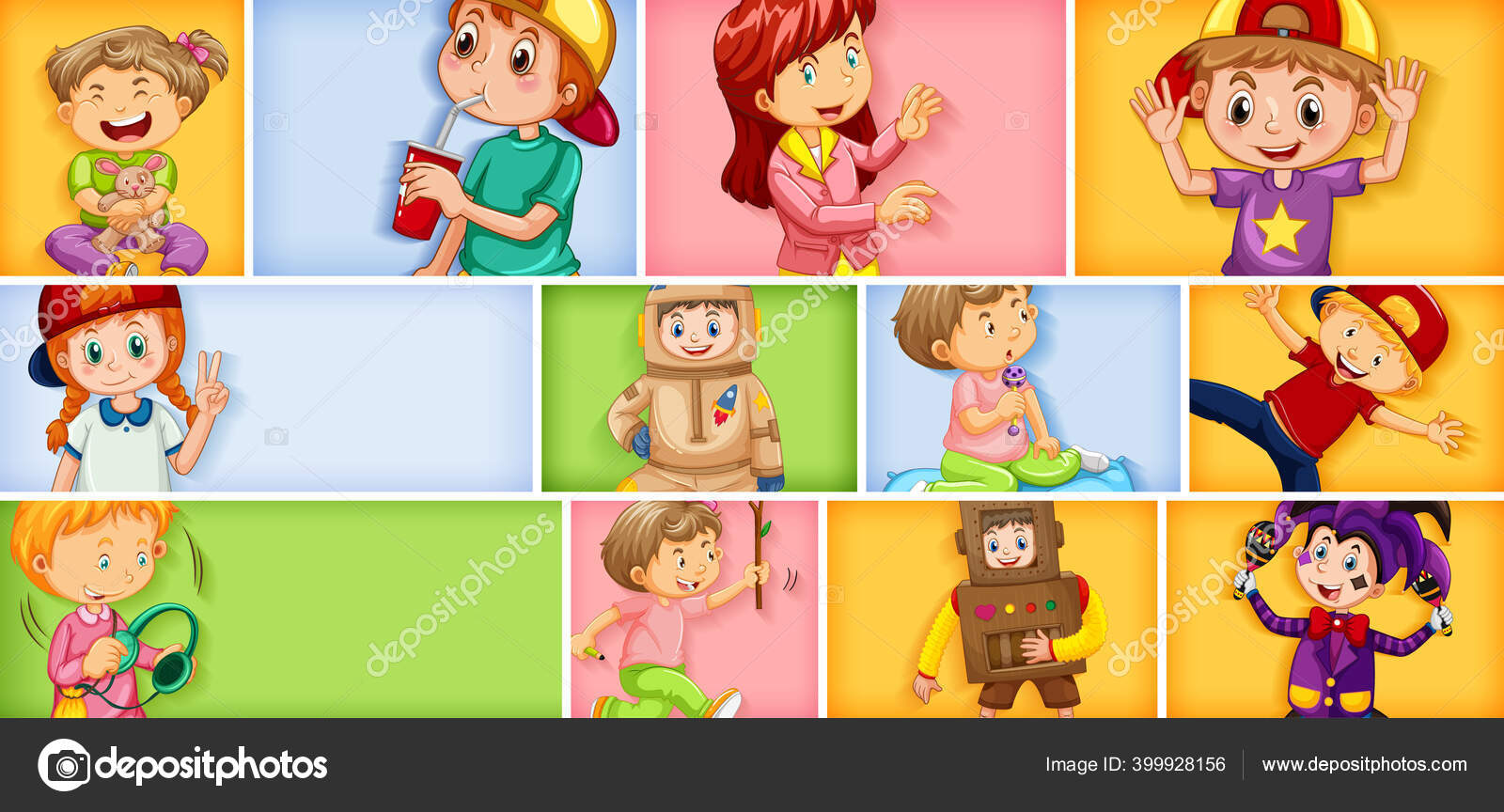 Set Different Kid Characters Different Color Background Illustration ...