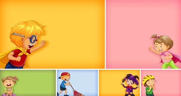 Set Different Kid Characters Different Color Background Illustration ...