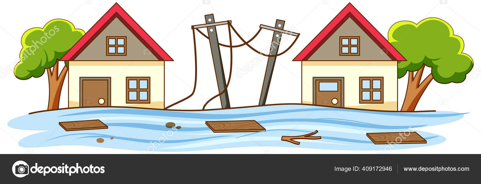 Simple Scene Flood City Illustration Stock Vector Image by ...