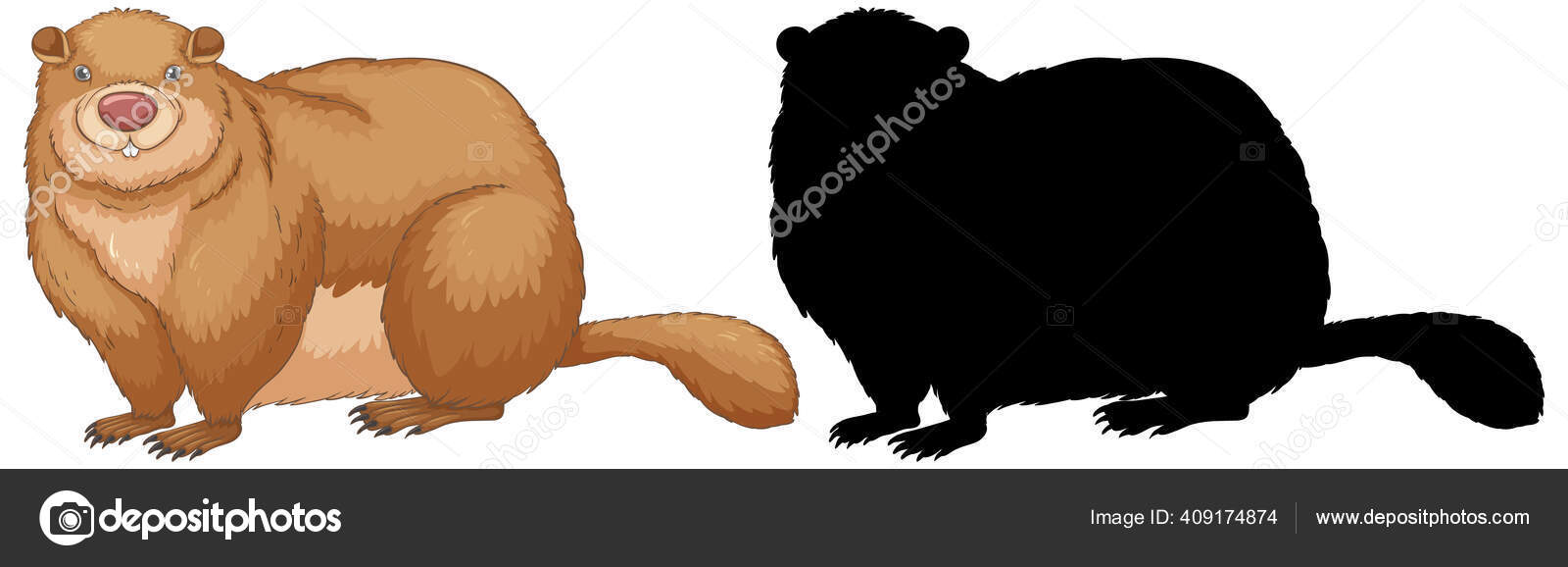 Set Groundhog Characters Its Silhouette White Background Illustration ...