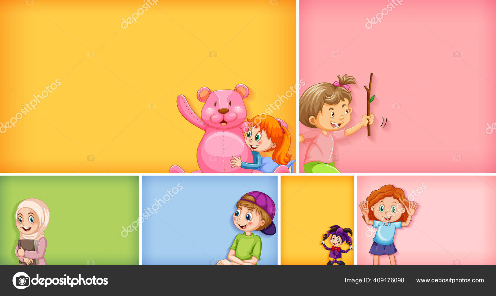 Set Different Kid Characters Different Color Background Illustration ...