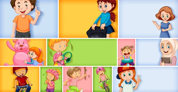 Set Different Kid Characters Different Color Background Illustration ...