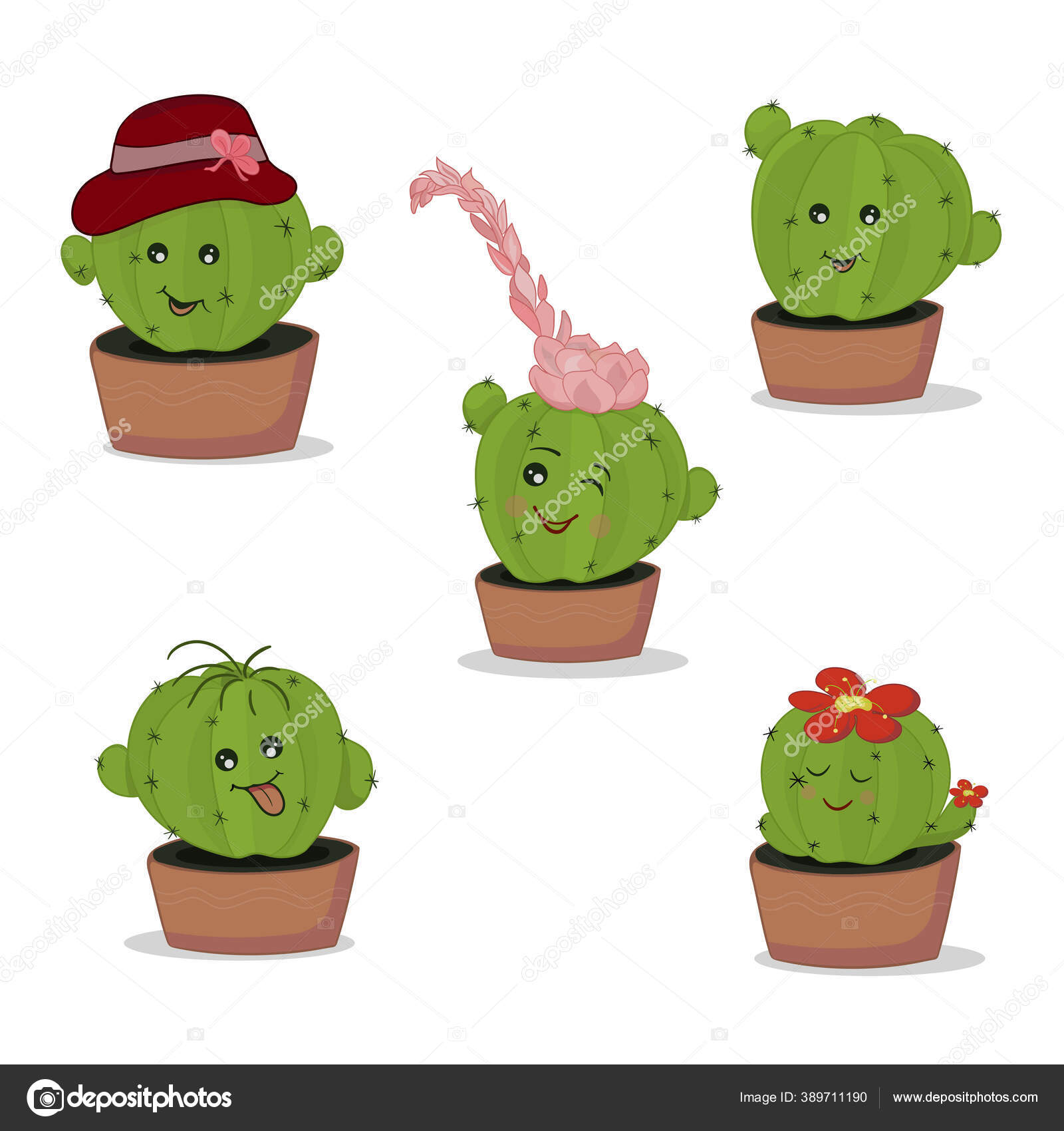 Funny Cacti Emotions Flower Pots Smiling Laughing Showing Tongue Stock ...