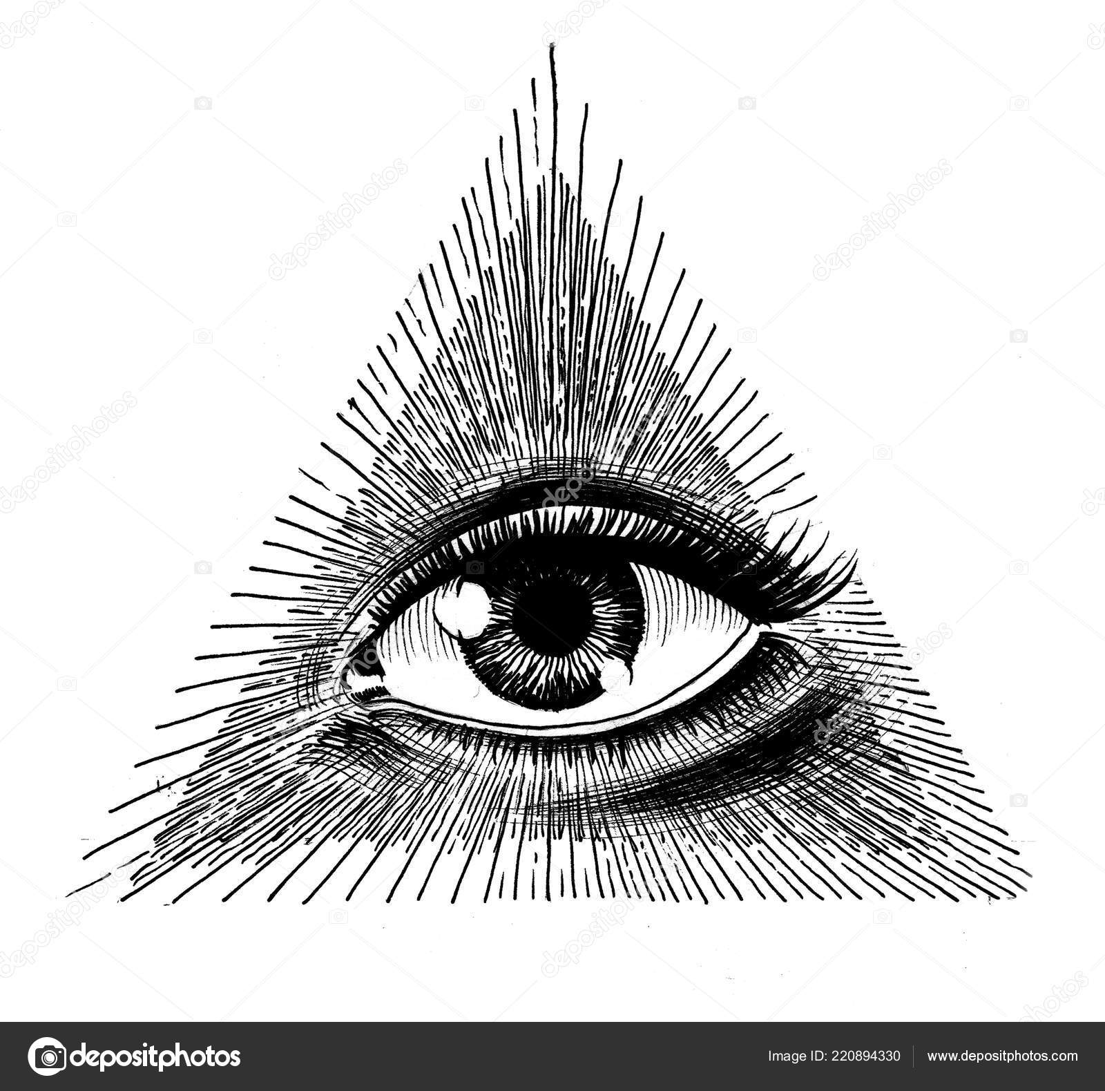 Eye Triangular Shape Ink Black White Retro Styled Illustration Stock ...