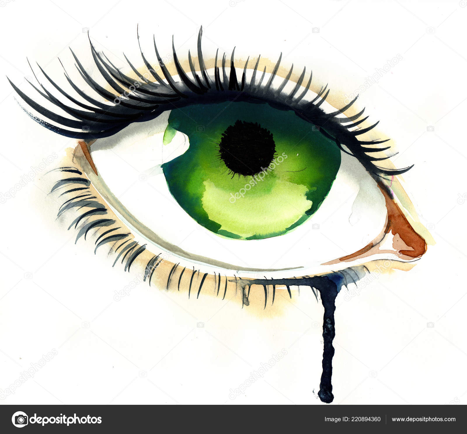 Beautiful Crying Eye White Background Ink Watercolor Sketch Stock ...