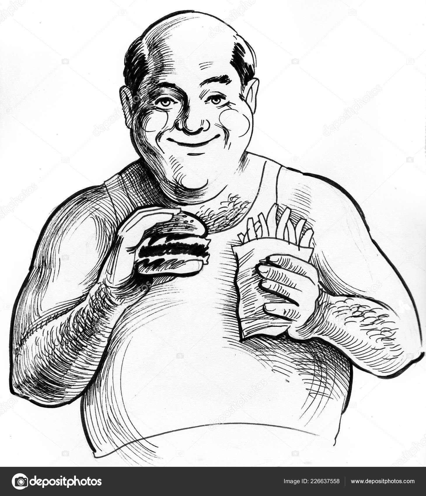 Feit Person Som Spiser Kake Tegneserie