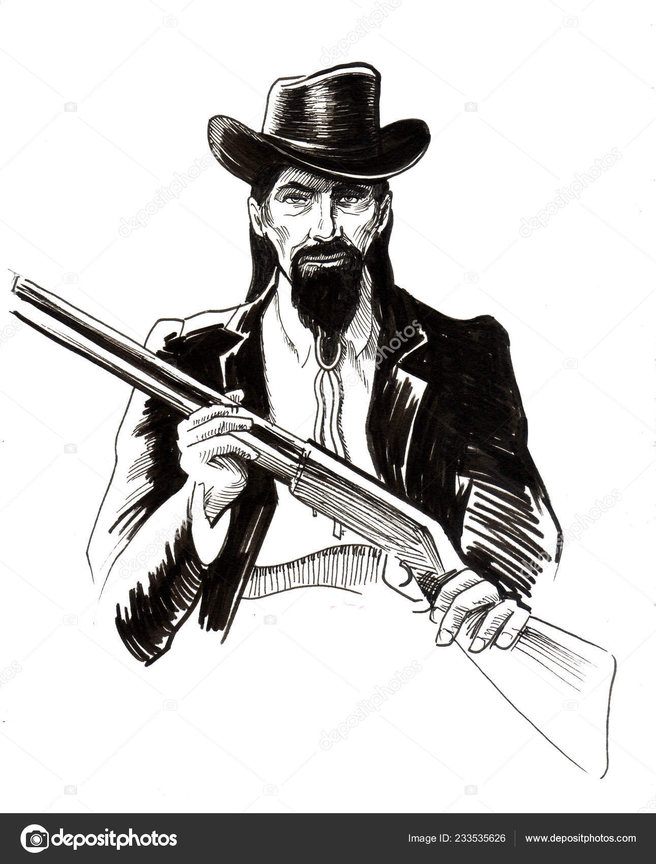Sheriff Character Rifle Ink Black White Drawing — Stock Photo ...