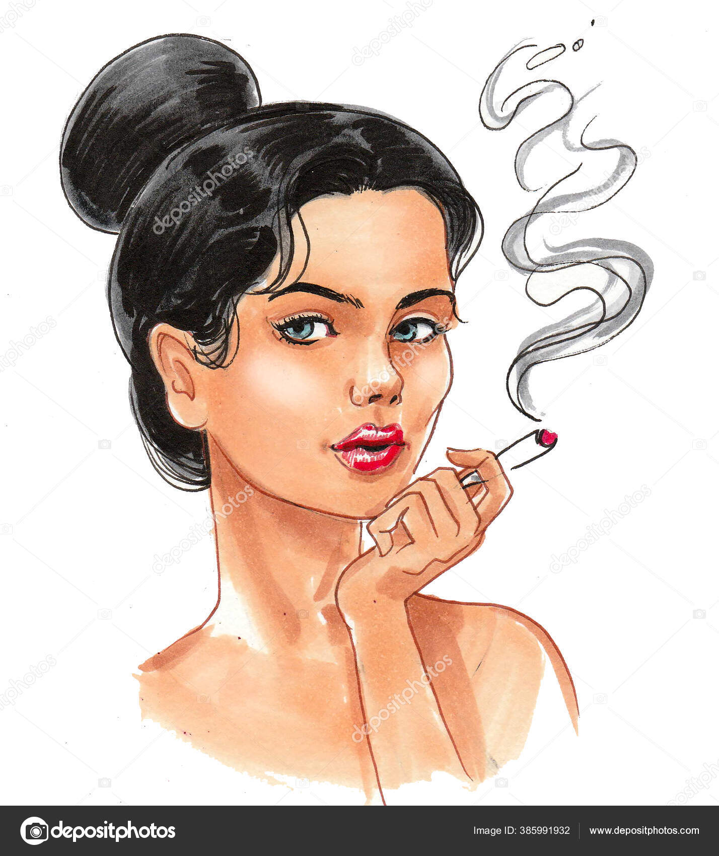 Girl Smoking Blunt Drawing