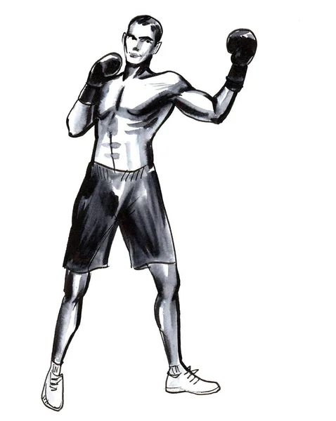 Winning Boxing Athlete Ink Black White Drawing Stock Illustration by ...