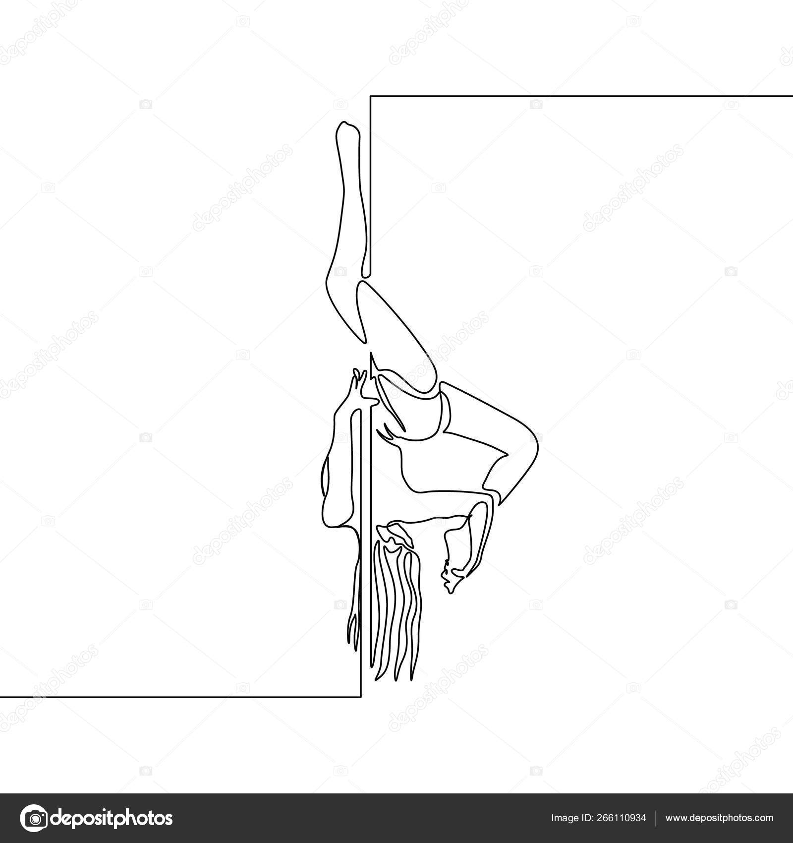 Continuous One Line Drawing Pole Dance Woman Stock Vector Image By