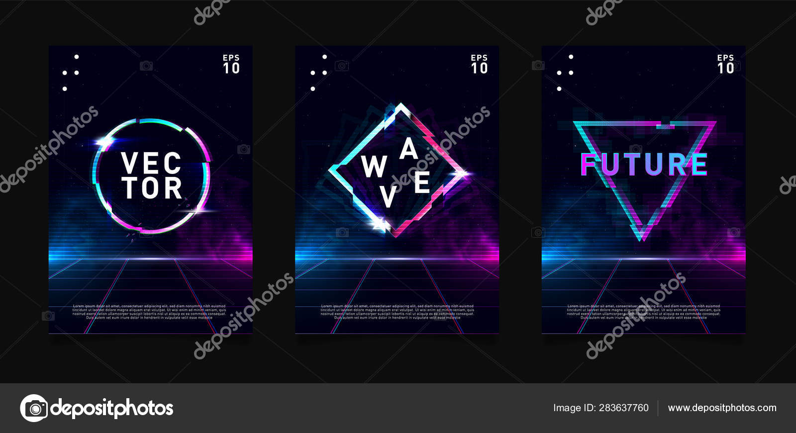 Retrowave vaporwave synthwave Circle, triangle and rhombus with glitch ...