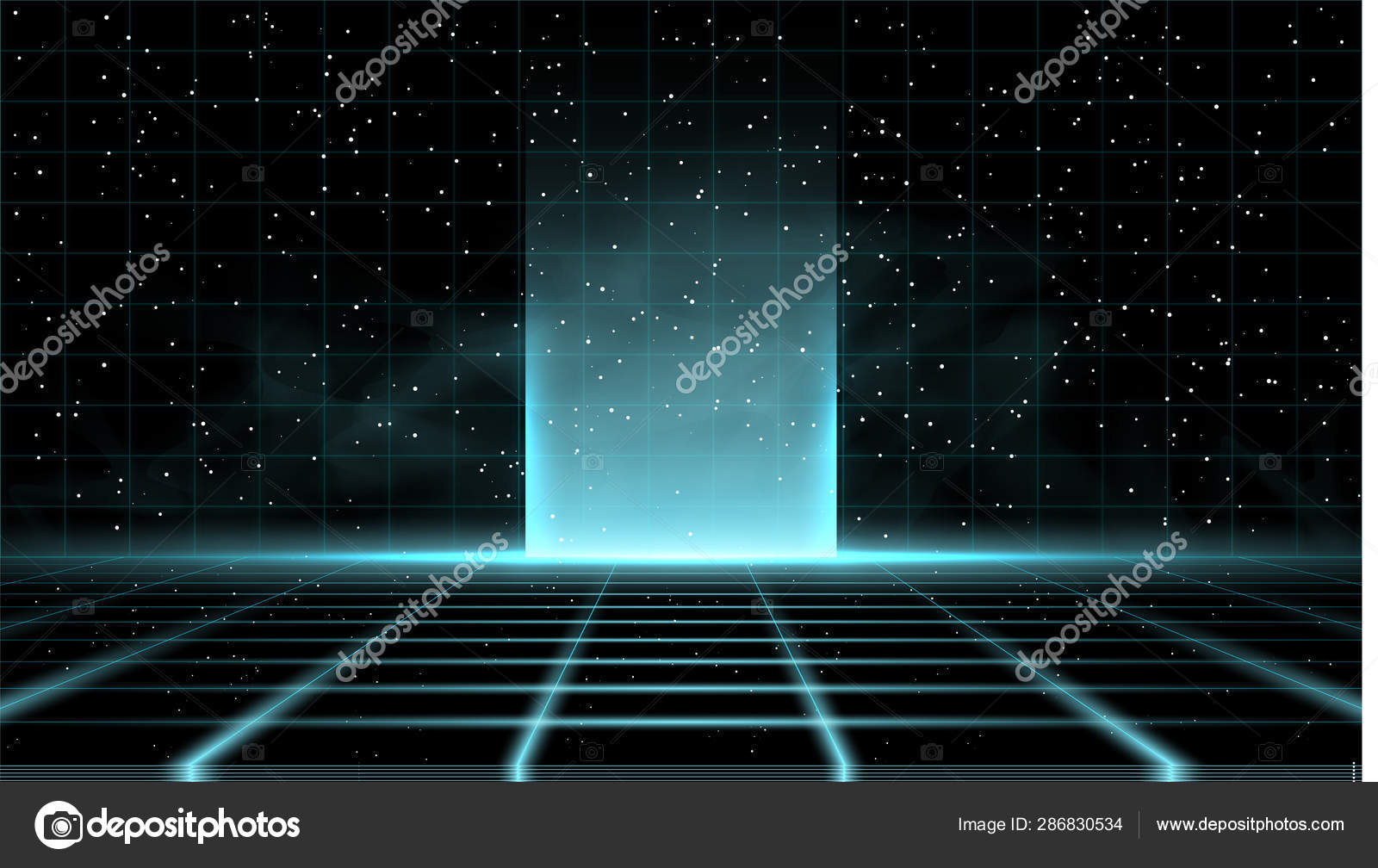 Synthwave vaporwave retrowave blue background with great glow in the ...