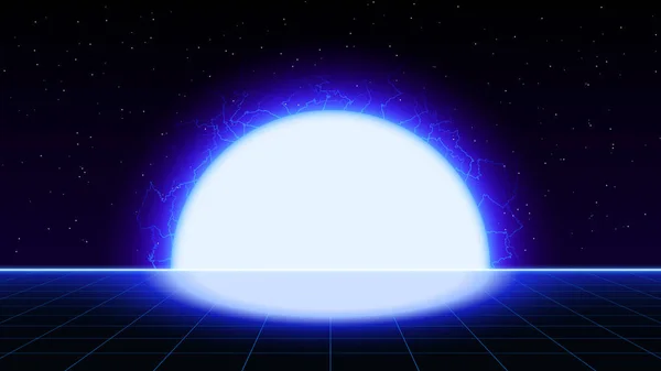 Retrowave synthwave vaporwave blue laser grid in starry space with ...