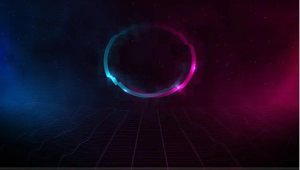 Synthwave vaporwave retrowave pink background with great glow in the middle, laser grid, starry ...