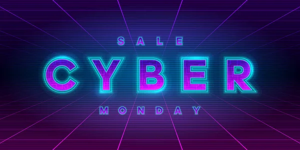 Cyber Monday Retrowave Glitch banner with blue and purple glows with ...