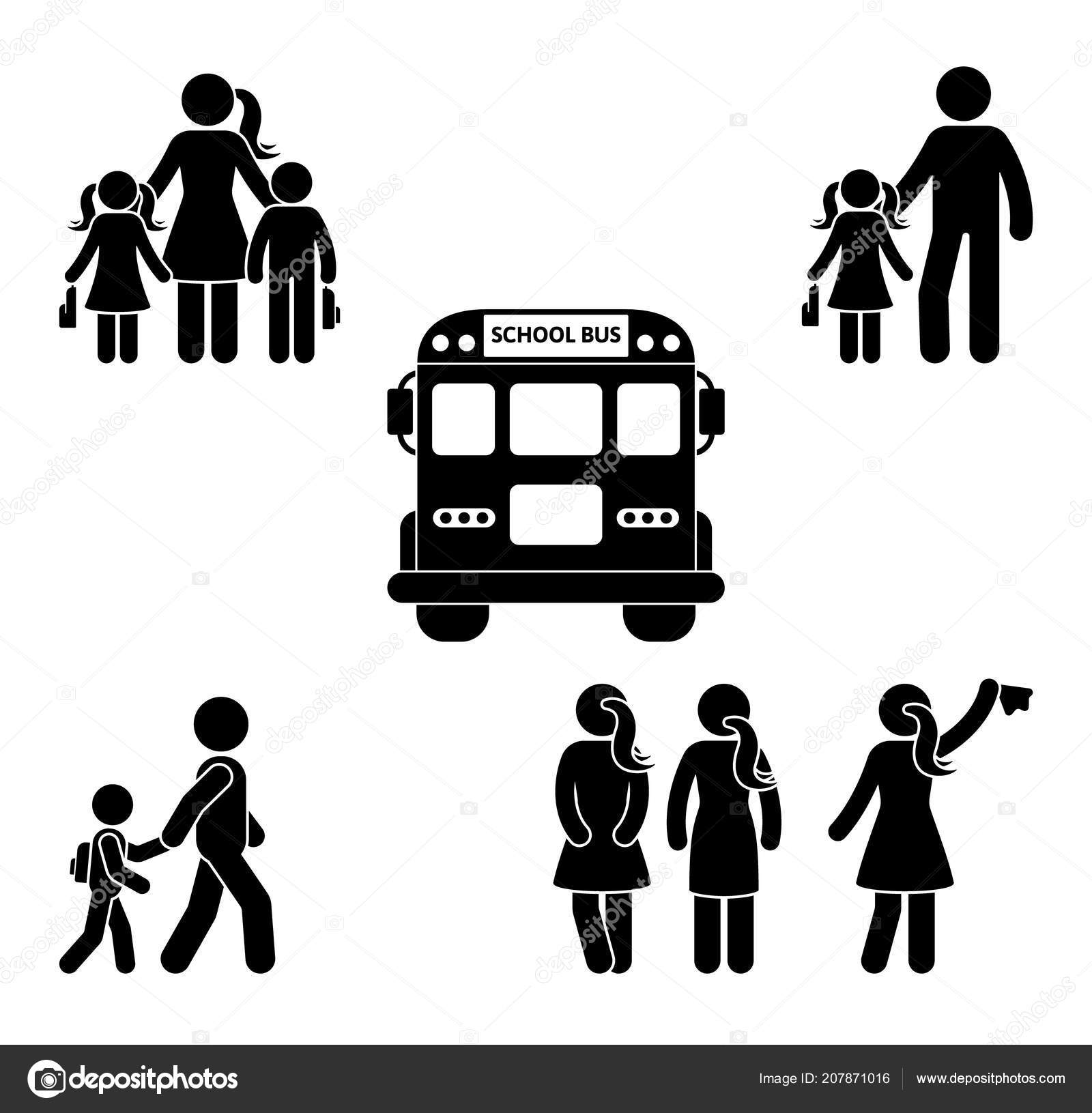 Stick Figure Children At School