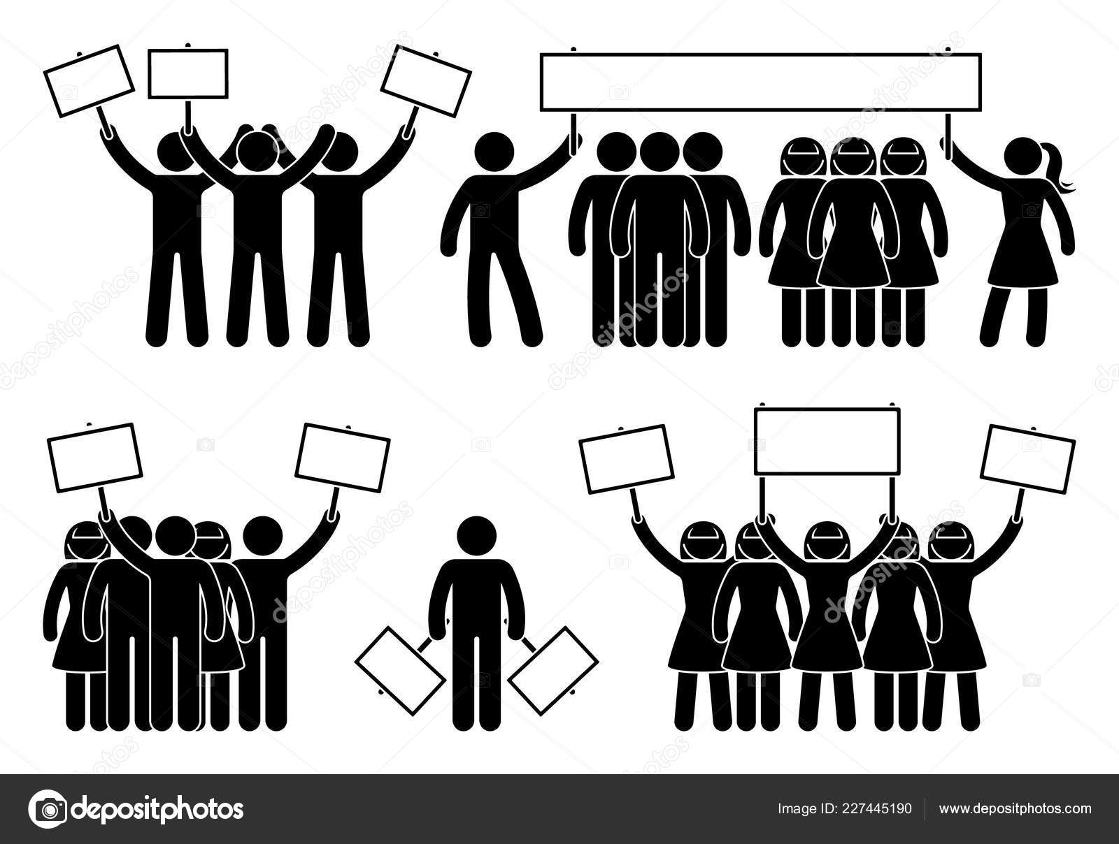 Stick Figure Protest Group People Set Person Banner Demonstration ...