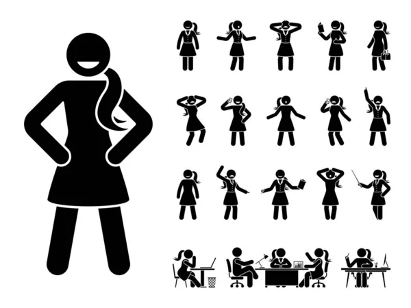 Stick Figure Women Different Positions Set Vector Illustration Standing ...