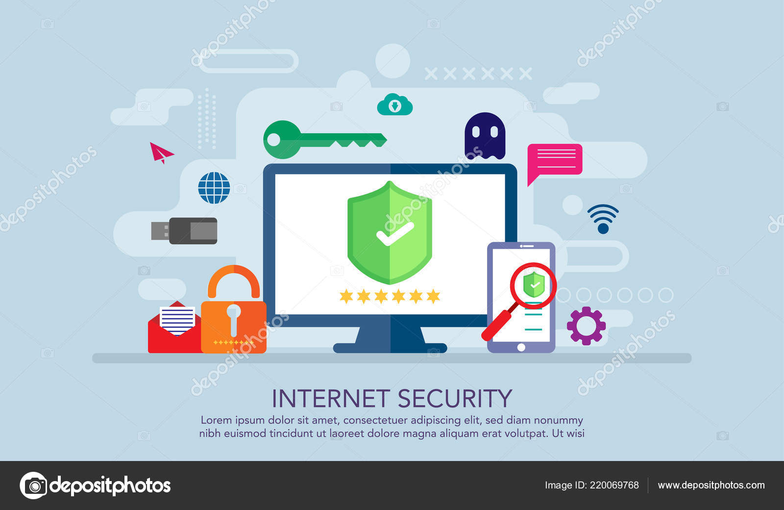 Internet Security Flat Design Concept Safe Work Concept Suitable Banner ...