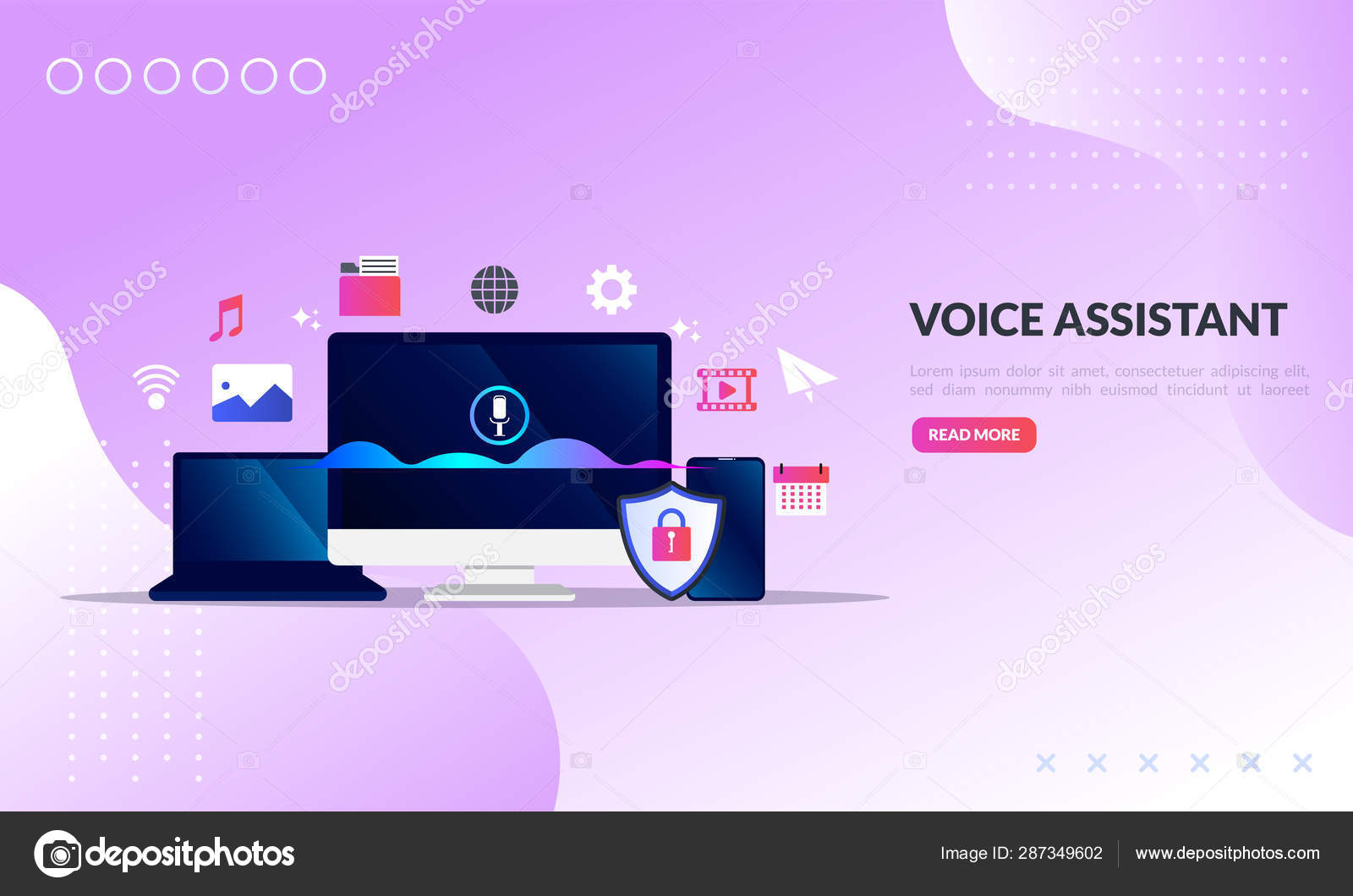 Voice Assistant concept, computer screen with sound wave intelligent ...