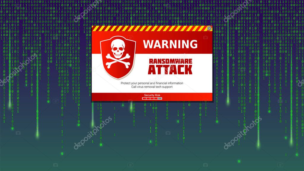 Mensaje de alerta de virus detectado. Ataque de ransomware ...