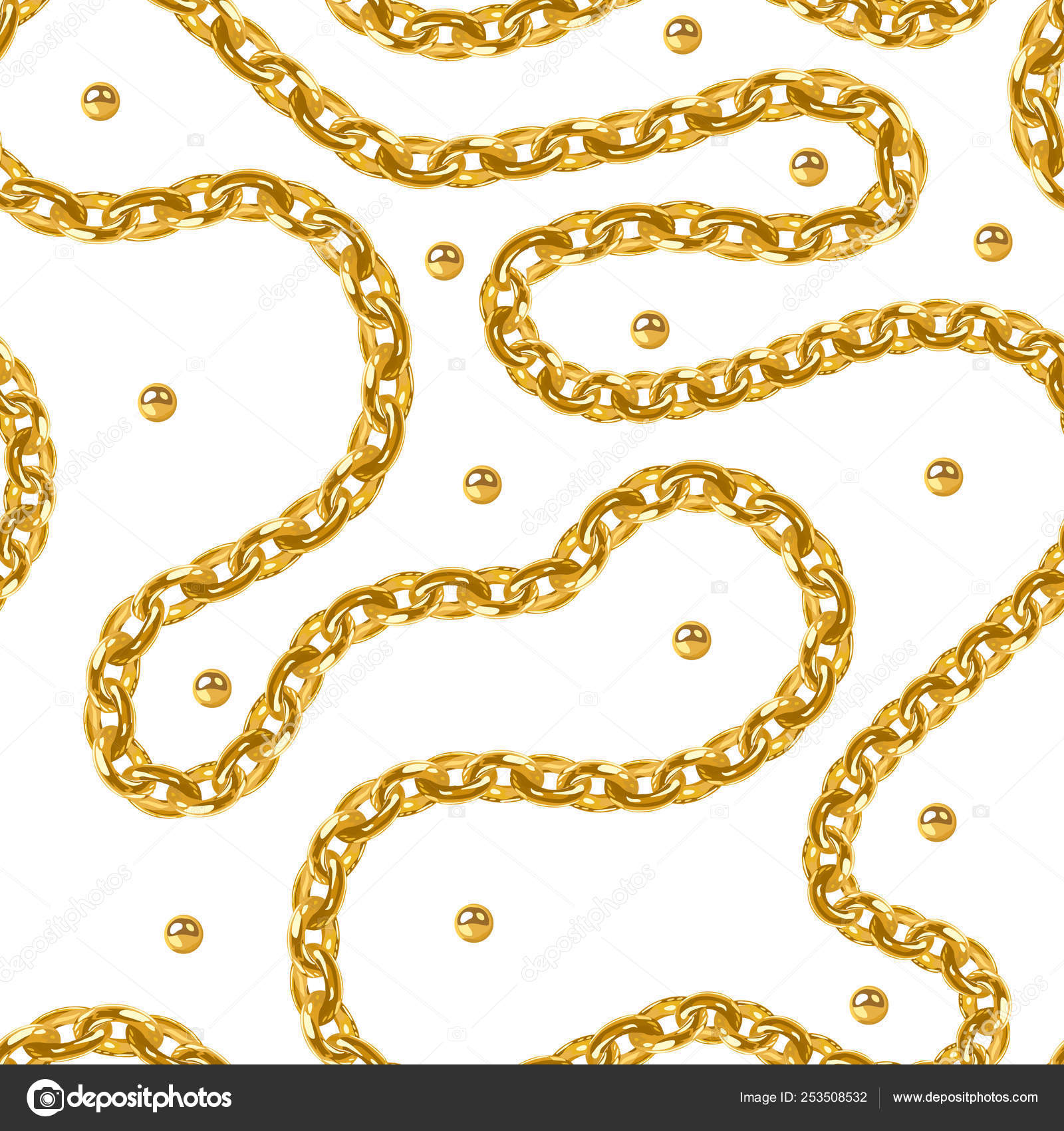 Vector realistic isolated golden chain necklace seamless pattern for ...